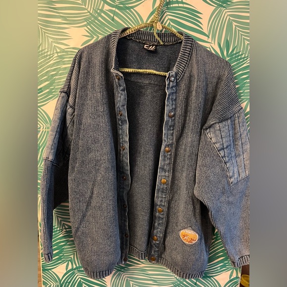 EH design | Jackets & Coats | Vintage Knit Cardigan With Denim Detail ...